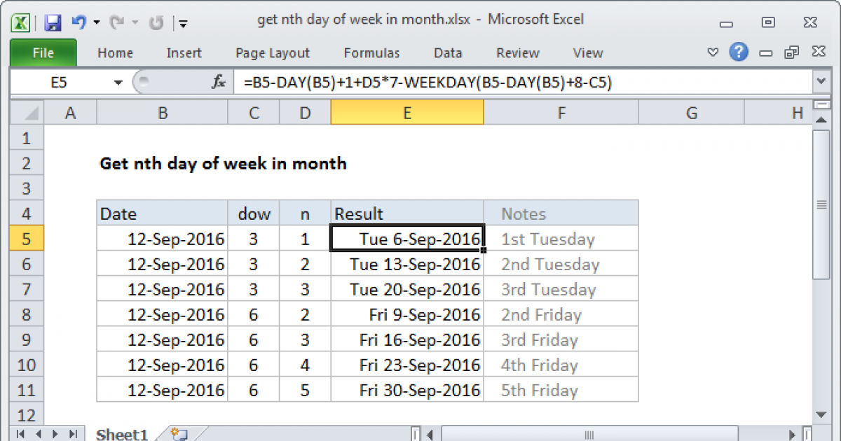 Get Nth Day Of Week In Month Excel Formula Exceljet